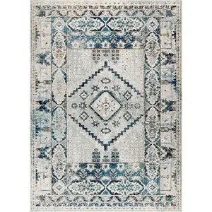 JONATHAN Y Osuna Diamond Vintage Medallion Indigo Area Rug - Indigo Blue/ivory