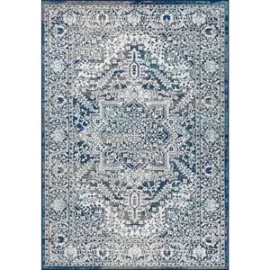 JONATHAN Y Modern Persian Vintage Medallion Area Rug - Navy /light Gray