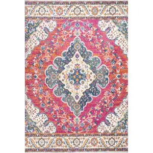 JONATHAN Y Bohemian Flair Boho Vintage Medallion Area Rug - Fuchsia/white
