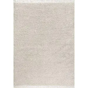 JONATHAN Y Mercer Shag Plush Tassel Area Rug - Cream