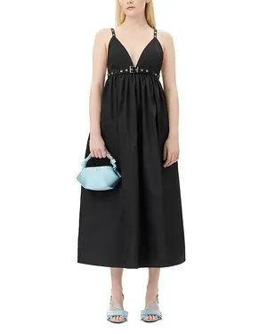 GANNI Duchesse Spaghetti Strap Dress With Buckle Detail - Black