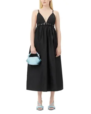 GANNI Duchesse Spaghetti Strap Dress With Buckle Detail - Black