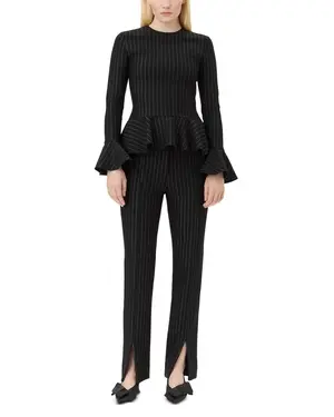 GANNI Striped Peplum Blouse With Flared Cuffs