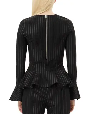 GANNI Striped Peplum Blouse With Flared Cuffs