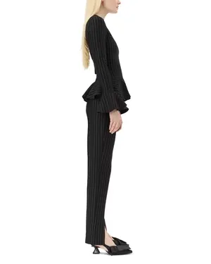 GANNI Striped Peplum Blouse With Flared Cuffs