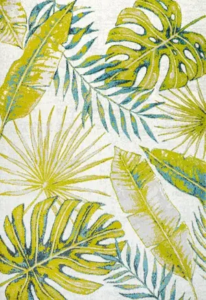 JONATHAN Y Monstera Tropical Leaves Area Rug - Ivory/green