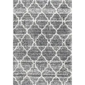 JONATHAN Y Susa Ogee Moroccan Trellis Shag Area Rug - Light Gray/ivory