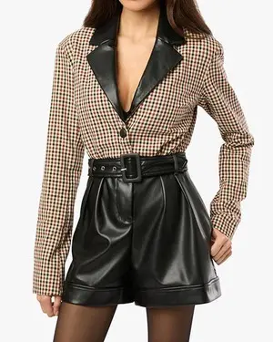 WeWoreWhat Blazer Romper - Plaid/black