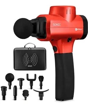 LIFEPRO Deep Tissue Massage Gun With 8 Heads And 5 Speed Settings For Athletes And Muscle Relief - Red