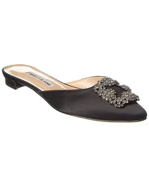 Manolo Blahnik Manolo Blahnik Hangisi Satin Flat - Black