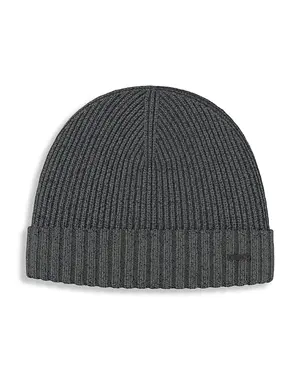 Hugo Boss Fati Wool Ribbed Knit Beanie - Medium Grey