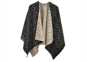 Burberry Reversible Icon Tb Wool Poncho Cape - Beige/black