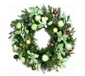 FRASER HILL FARM 24-in. Prelit Wreath With Pine Cones And Metal - One-color