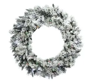 CHRISTMAS TIME 24 White Pine Snow Wreath W/ Multicolor Lights - One-color