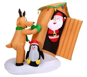 CHRISTMAS TIME 4-ft. Pre-lit Inflatable Santa Claus Outhouse - One-color