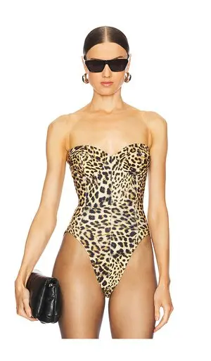 Norma Kamali Leopard Print Corset Mio One-piece Swimsuit