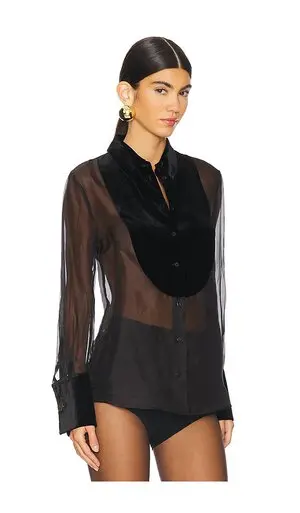 Retrofete Liana Blouse With Velvet Cutout And Gold-tone Button Cuffs - Black