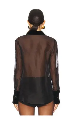 Retrofete Liana Blouse With Velvet Cutout And Gold-tone Button Cuffs - Black