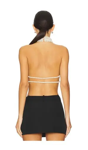 Retrofete Elsie Pearl Embellished Halter Neck Top
