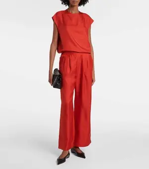 Asceno Isola Silk Twill Wide-leg Pants - Burgundy