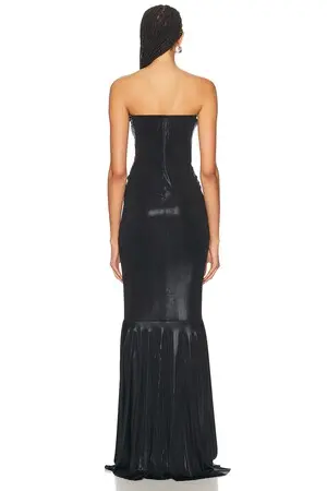 Norma Kamali Strapless Shirred Front Fishtail Gown - Black