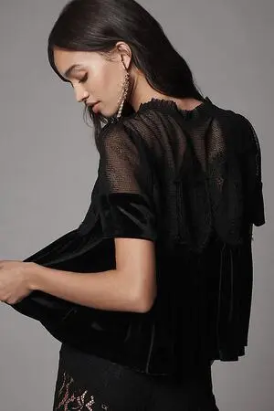EN ELLY Velvet Scallop Top