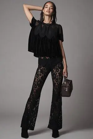 EN ELLY Velvet Scallop Top