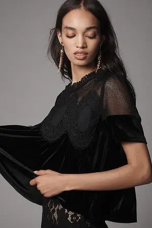 EN ELLY Velvet Scallop Top