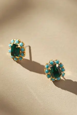 THE PINK REEF Crystal Petite Stud Earrings - Emerald Green