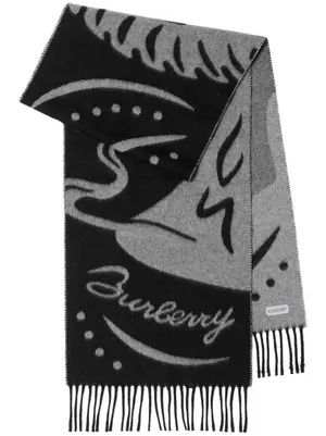 Burberry Mirrored Horse Cashmere Scarf - Black