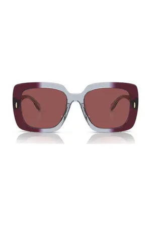 Tory Burch Square Sunglasses With Light Brown Mirror Lenses - Burgundy