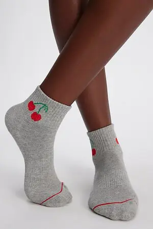 Free People Fruity Frolic Ankle Socks - Grey Cherry