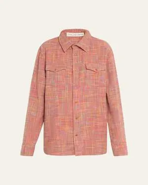 GOD'S TRUE CASHMERE Flower Space Dye Tartan Shirt Jacket - Red
