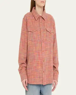 GOD'S TRUE CASHMERE Flower Space Dye Tartan Shirt Jacket - Red