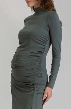 PIETRO BRUNELLI Ruched Mock Neck T-shirt - Medium Green