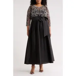 Pisarro Nights Beaded Taffeta Gown - Black/silver