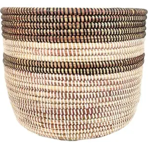 MBARE Black And White Stripe Basket - Brown Black White Stripe