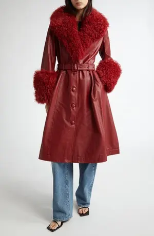 Saks Potts Foxy Genuine Shearling Trim Leather Coat