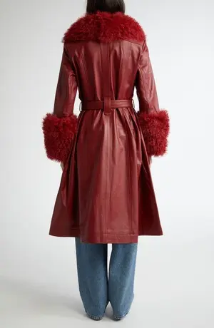 Saks Potts Foxy Genuine Shearling Trim Leather Coat