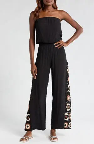 Elan Crochet Inset Strapless Jumpsuit