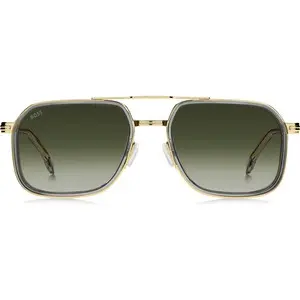 BOSS 55mm Rectangular Sunglasses - Grey Gold/ Green Shaded