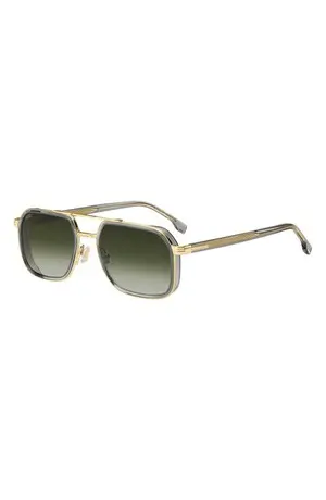 BOSS 55mm Rectangular Sunglasses - Grey Gold/ Green Shaded