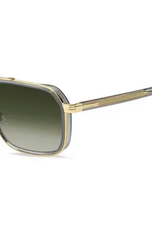 BOSS 55mm Rectangular Sunglasses - Grey Gold/ Green Shaded