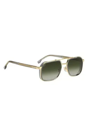 BOSS 55mm Rectangular Sunglasses - Grey Gold/ Green Shaded