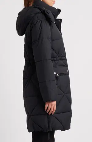 Sam Edelman Mixed Quilt Puffer Coat - Black
