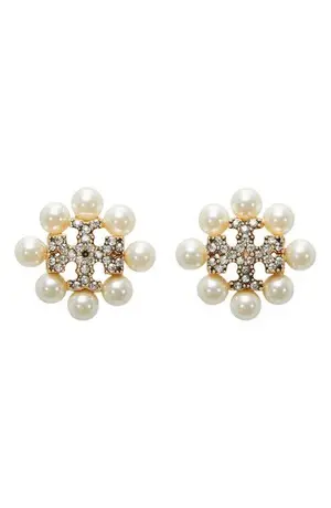 Tory Burch Kira Imitation Pearl Stud Earrings - Tory Gold / Pearl / Crystal