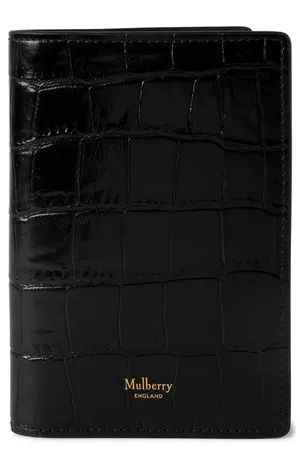 Mulberry Croc Embossed Leather Passport Wallet - Black