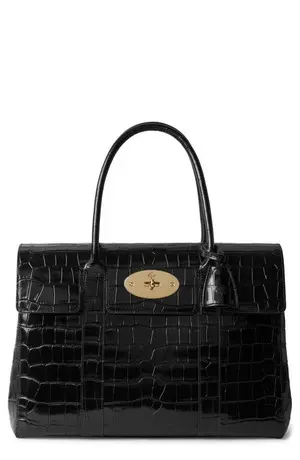 Mulberry Small Bayswater Croc Embossed Satchel - Black