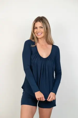 JJWINKS Full Moon Built-in Shelf Lounge & Sleep Long Sleeve Top - Navy