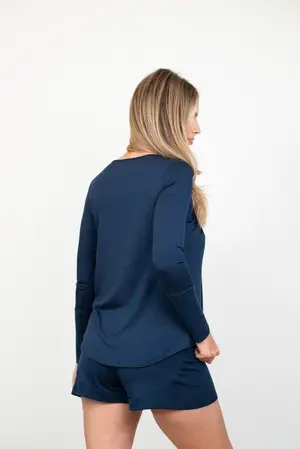JJWINKS Full Moon Built-in Shelf Lounge & Sleep Long Sleeve Top - Navy